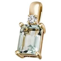 Kettenanhänger Firetti "Schmuck Geschenk Gold 585 Halsschmuck Anhänger Rechteck Baguette", gelbgoldfarben, hellgrün, hellgrün, Schmuckanhänger, Damen, 0,03 SI = kleine Einschlüsse, Gelbgold 585, 1 g, mit Amethyst und Brillant