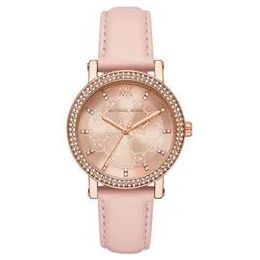 Quarzuhr Michael Kors "COREY", rosa, Armbanduhren, Damen, Armbanduhr, Damenuhr, Lederarmband, analog, Glassteine