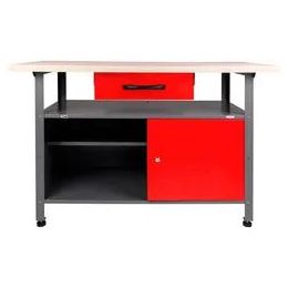 Werkbank ONDIS24 "Klaus", rot (rot, anthrazit), B:120cm H:85cm T:60cm, Metall, Werkbänke, höhenverstellbar, ca. 120 x 60 x 85 cm