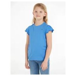 T-Shirt Tommy Hilfiger "ESSENTIAL RUFFLE SLEEVE TOP", Baby, Gr. 74, blau (blau spell), Single Jersey, Obermaterial: 60% Baumwolle, 40% Polyester, unifarben, Basic, regular fit, Rundhals, Puffärmel gewellter Abschluss, Shirts, mit gewelltem Ärmelabschluss
