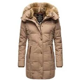 Wintermantel Marikoo "Lieblings Jacke", Damen, Gr. XXL (44), grau (taupe), Oberstoff: 100% Polyester, Futter: 100% Polyester, Wattierung: 100% Polyester, Ärmelfutter: 100% Polyester, Kunstpelz: 90% Polyacryl, 10% Polyester, tailliert Po-bedeckend, Ärmel ohne Ärmelschlitz Rippstrickbündchen, Mäntel, stylischer Winter Steppmantel m. Kunstpelz-Kapuze