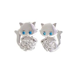 schmuck23 Silber Ohrringe 925 Zirkonia Katze 0,7 cm x 0,8 cm | Gr.: onesize