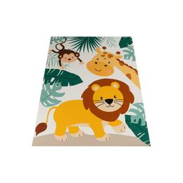 KADIMA DESIGN Kinderteppich waschmaschinenwaschbar Dschungeltiere‐Muster in Beige | Gr.: 120 x 160 cm