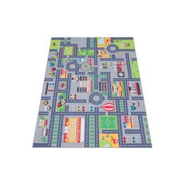 KADIMA DESIGN Kinderteppich waschmaschinenwaschbar Dorf‐ und Bauernhofplan Kinder in Grau | Gr.: 120 x 160 cm