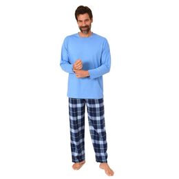 Normann Schlafanzug lang Pyjama FlanellHose Karo - 88253 in hellblau1 | Gr.: 54