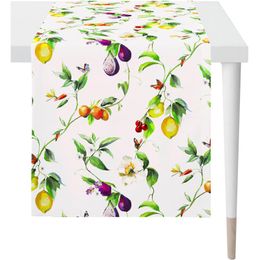 Apelt Tischläufer »6851 SUMMERTIME, Sommerdeko, Sommer« mit Blüten und Früchten, Digitaldruck weiß, bunt Obermaterial: 70% Polyester, 30% Baumwolle...