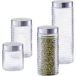 zeller PRESENT Vorratsglas »gerillt« Set, 4 Stk. tlg. hochwertiger Schraubdeckel, Edelstahl transparent/edelstahlfarben 0