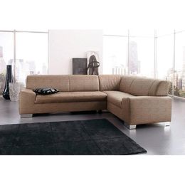DOMO collection Ecksofa »Alisson, zeitlose Optik, flache Armlehnen, L-Form« fester Sitzkomfort, wahlweise mit Bettfunktion braun/beige