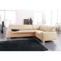 DOMO collection Ecksofa &raquo;Alisson, zeitlose Optik, flache Armlehnen, L-Form&laquo; fester Sitzkomfort, wahlweise mit Bettfunktion beige Microfaser aus 100% 
