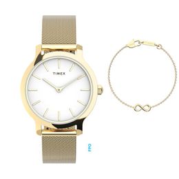 Timex Quarzuhr »TRANSCEND« Armbanduhr, Damenuhr, Edelstahlarmband, Geschenkidee, analog goldfarben Armbanduhr für Damen