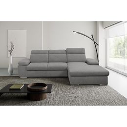 WERK2 Ecksofa »Palma modernes Schlafsofa mit Bettkasten, L-Form, B/T 282/185 cm« Kopfteile verstellbar hellgrau