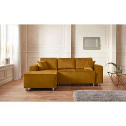 Home Affaire Ecksofa &raquo;Gy&ouml;r&laquo; L-Form, wahlweise mit Bettfunktion und Bettkasten incl. 2 Zierkissen gold Microfaser (100% Polyester);Luxus-Microfaser 