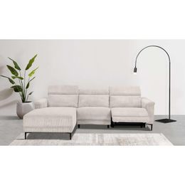 Home Affaire Ecksofa »Lund in Cord, L-Form, 261 cm, manuelle und elektr. Relaxfunktion, « USB-C und Kopfteilverstellung creme