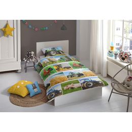 Good Morning Kinderbettwäsche »Agri« 2 Stk. tlg. 100% Baumwolle, 135x200, Reißverschluss, Kind, Junge, Bauer, Traktor multi/offwhite Obermaterial:...