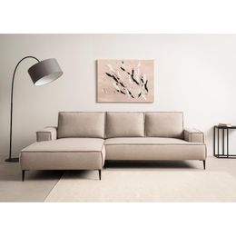 Andas Ecksofa »TVINNU, L-Form, 275cm, in Cord und Leinenoptik« wahlweise Recamiere rechts/links, schwarze Füße, bequemer Sitzkomfort hellbeige 0