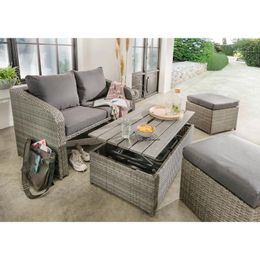 Destiny Balkonset »JERSEY« Set, 10 Stk. tlg. Lounge-Set inkl. Auflagen, höhenverstellbarer Tisch 108x58x31/ 63cm grau + Obermaterial: 100%...