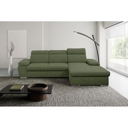 WERK2 Ecksofa »Palma modernes Schlafsofa mit Bettkasten, L-Form, B/T 282/185 cm« Kopfteile verstellbar grün