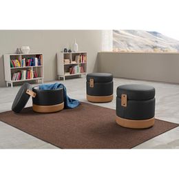 Egoitaliano Hocker &raquo;Tonder, Designhocker als Blickfang mit tollen Details&laquo; 1 Stk. tlg. inkl. Stauraum schwarz Leder &raquo;BULL&laquo; (echtes Rindsleder). Geschliffenes, 