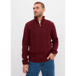 bonprix Grobstrick Troyer Pullover mit Zopfmuster, rot