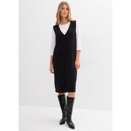 bonprix Strickkleid aus reiner Baumwolle, schwarz, mit Baumwolle