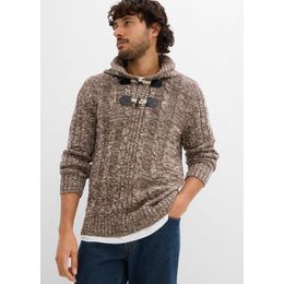 bonprix Grobstrick-Kapuzenpullover mit Baumwolle, braun, Rippware