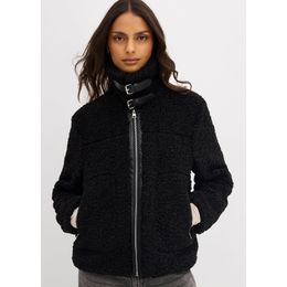 bonprix Fellimitat-Jacke aus Teddyfleece, schwarz, Gr.46, Modische Fellimitat-Jacke aus Teddyfleece und seitlichen Taschen
