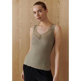 rosemunde Tanktop Vintage-Spitzenbesatz, feminin, beuquem, ohne Ärmel, Seidenmix khaki XL XL Spitzentop von rosemunde