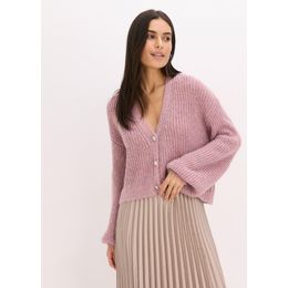 bonprix Kurze Strickjacke mit Glitzergarn und Wollanteil, rosa, Wolle