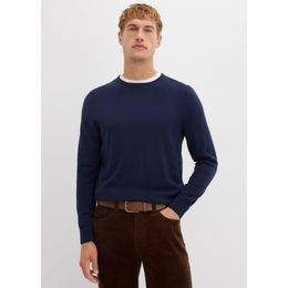 bonprix Feinstrickpullover mit edler Merinowolle, blau, Gr.48/50 (M), Weiche Merinowolle und atmungsaktive Baumwolle verbinden sich zu einer perfekten Mischung f&uuml;r nat&uuml;rliche W&auml;rme und stilvolle Alltagsmomente, aus Merino