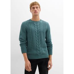 bonprix Grobstrick-Pullover mit Zopfmuster, gr&uuml;n