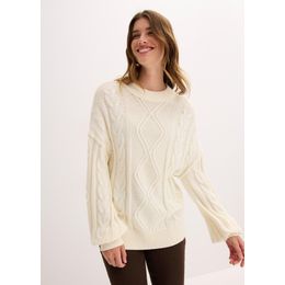 bonprix Oversize-Pullover mit Zopfmuster, wei&szlig;, mit Baumwolle