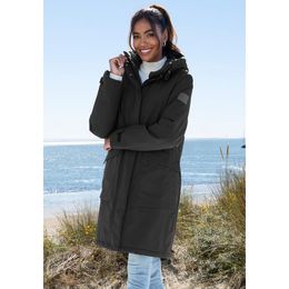 ELBSAND Winterjacke mit Kapuze mit verstellbarer Kapuze und aufgesetzten Taschen schwarz L/40 L/40 Parka mit Kapuze und Tunnelzug zum Verstellen...