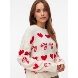 Véro Moda VERO MODA Weihnachtspullover »VMCANDYHEARTS LS O-NECK PULLOVER XMAS« Birch Detail:W. CHINESE RED L L X-Mas Pullover von Vero Moda