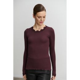 rosemunde Longsleeve »Babette silk shirt« Langarm, mit Spitze, feminin, bequem, Seide- /Baumwollmischung weinrot L L Spitzentop von rosemunde