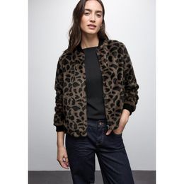 Street One Blouson ohne Kapuze mit Leo-Print, Fake Fur mit Tunnelzug am Saum Teddy Brown 46 46 Kuschelige Jacke von Street One