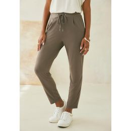 Lascana Schlupfhose aus glatter Jerseyqualität, leichte Sommerhose mit Taschen, bügelfrei taupe 38 - N-Gr N-Gr 38 Elastischer Bund mit Kordelzug