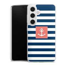 DeinDesign Galaxy S24 Handy Silikon Hülle Case transparent Handyhülle Maritim Anchor Stripes Silikon Case