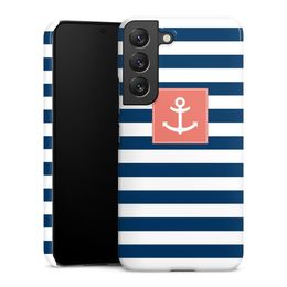 DeinDesign Galaxy S22 Handy Premium Case Smartphone Handyhülle Schutzhülle glänzend Maritim Anchor Stripes Premium Case