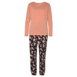 Vivance Pyjama 'Dreams' Damen Gr&ouml;&szlig;e XS/S apricot / pfirsich / schwarz Winterkleid
