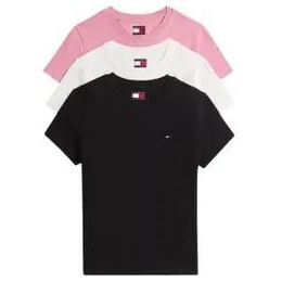 Tommy Hilfiger Tommy Jeans f&uuml;r Damen. DW0DW22175 Set aus drei T-Shirts rosa, wei&szlig;, schwarz (L), L&auml;ssig, Baumwolle, Kurzarm