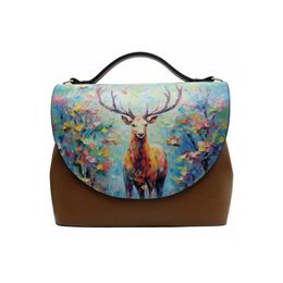 Henkeltasche DOGO "Handy Umhängetasche Deer Of Dreams Schultertasche", Damen, Gr. B/H/T: 24cm x 12cm onesize, braun, Lacklederimitat, Taschen, Handgefertigt