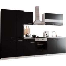 Küchenzeile respekta "Malia", schwarz (küche: schwarz, front: schwarz, korpus: weiß, arbeitsplatte: beton optik), B:300cm H:200cm T:60cm, Komplettküchen-Sets, Breite 300 cm, mit Soft-Close, in exklusiver Konfiguration für OTTO