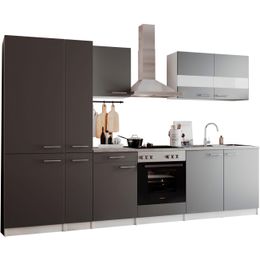 Küchenzeile respekta "Malia", grau (küche: grau, front: grau, korpus: weiß, arbeitsplatte: beton optik), B:300cm H:200cm T:60cm, Komplettküchen-Sets, Breite 300 cm, mit Soft-Close, in exklusiver Konfiguration für OTTO