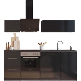 Küche respekta "Amanda", schwarz (küche: schwarz, front: schwarz, korpus: eiche grau nachbildung, arbeitsplatte: eiche grau nachbildung), B:220cm H:200cm T:60cm, Komplettküchen-Sets, Breite 220 cm, mit Soft-Close, exklusiver Konfiguration für OTTO