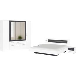 Schlafzimmer-Set Rauch "Komplettschlafzimmer Schlafzimmer BURANO mit Schrank in 3 Breiten", alpinweiß, graumetallic, mit Schrank 5-trg. + ohne Matratze, B/H: 180cm x 200cm,mit Schrank 5-trg., Holzwerkstoff, Schlafzimmermöbel-Sets, Bett 180x200 cm und 2 Nachttischen MADE IN GERMANY