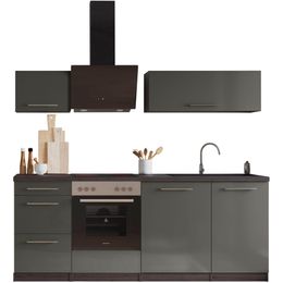Küche respekta "Amanda", grau (küche: grau, front: grau, korpus: eiche grau nachbildung, arbeitsplatte: eiche grau nachbildung), B:220cm H:200cm T:60cm, Komplettküchen-Sets, Breite 220 cm, mit Soft-Close, exklusiver Konfiguration für OTTO