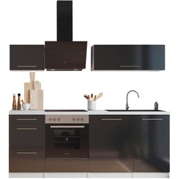Küche respekta "Amanda", schwarz (küche: schwarz, front: schwarz, korpus: weiß, arbeitsplatte: weiß), B:220cm H:200cm T:60cm, Komplettküchen-Sets, Breite 220 cm, mit Soft-Close, exklusiver Konfiguration für OTTO