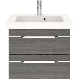 Badmöbel-Set SAPHIR "Balto Sprint, Waschplatz mit Mineralmarmor-Waschtisch, 64,4 cm breit", grau (graphit struktur quer nachbildung), B:64,4cm H:55,6cm T:46cm, Spanplatte, Kastenmöbel-Sets, Unterschrank mit Waschbecken inkl. Türdämpfer und 2 Schubladen