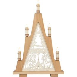 LED Lichterbogen SAICO ORIGINAL "Lichterspitze, Seiffener Kirche", natur, B:35cm H:51,5cm T:6cm, Holz teilmassiv, Schwibbögen, Premium LED-Beleuchtung, warmweiß, BxHxT: 35x51,5x6 cm