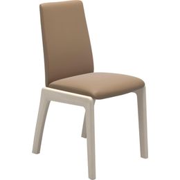 Polsterstuhl stressless "Laurel", braun (almond paloma, eiche gekalkt), B:57cm H:92cm T:59cm, Leder PALOMA: PALOMA ist ein durchgefärbtes Semianilin-Möbelleder mit natürlicher Narbung., Stühle, Low Back, Größe M, mit abgerundeten Beinen in Eiche gekalkt